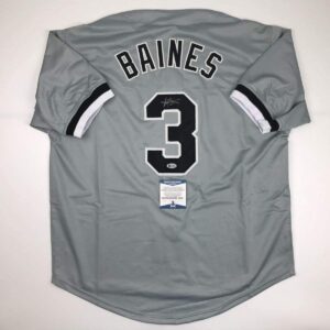 autographed/signed harold baines chicago grey baseball jersey beckett bas coa