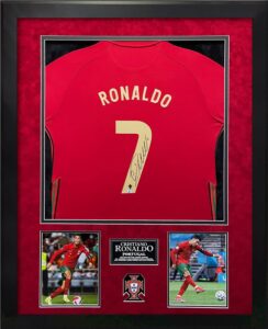 sports memorabilia cristiano ronaldo autograph jersey portugal framed 37×45 - autographed soccer jerseys