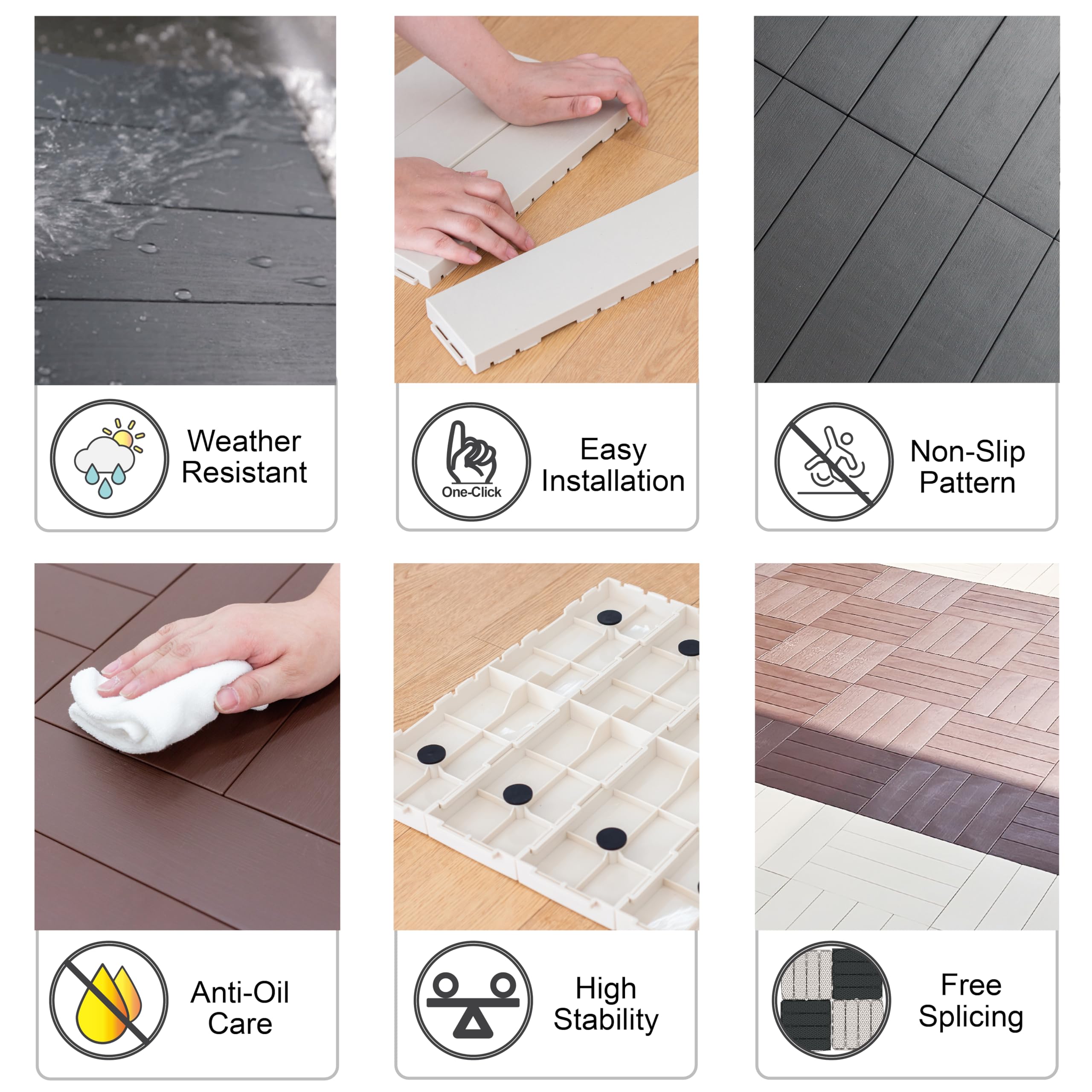 Easy Cut Snap Fit Plastic Interlocking Patio Deck Tiles (Pack of 36, 12"x3") Plastic Ivory Waterproof Outdoor Flooring All Weather Floor Decking for Balcony Backyard Garden DIY Inst