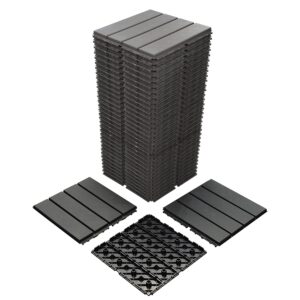 36 sq. ft plastic interlocking deck tiles, 36 pack,12"x12" waterproof outdoor flooring all weather use, patio floor decking tiles for porch poolside balcony backyard, dark grey