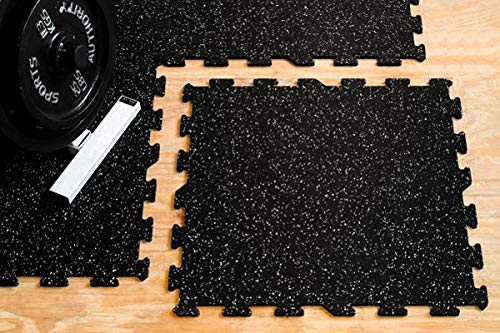 American Floor Mats Sport 8mm Heavy Duty Rubber Flooring - Interlocking Rubber Tile (23" x 23") Solid Black 11'6" x 15'4" Set (176 square feet)