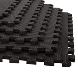 interlocking eva foam floor tiles for home gym, yoga mat, workout equipment, or child's play surface - set of 6, (black) by stalwart