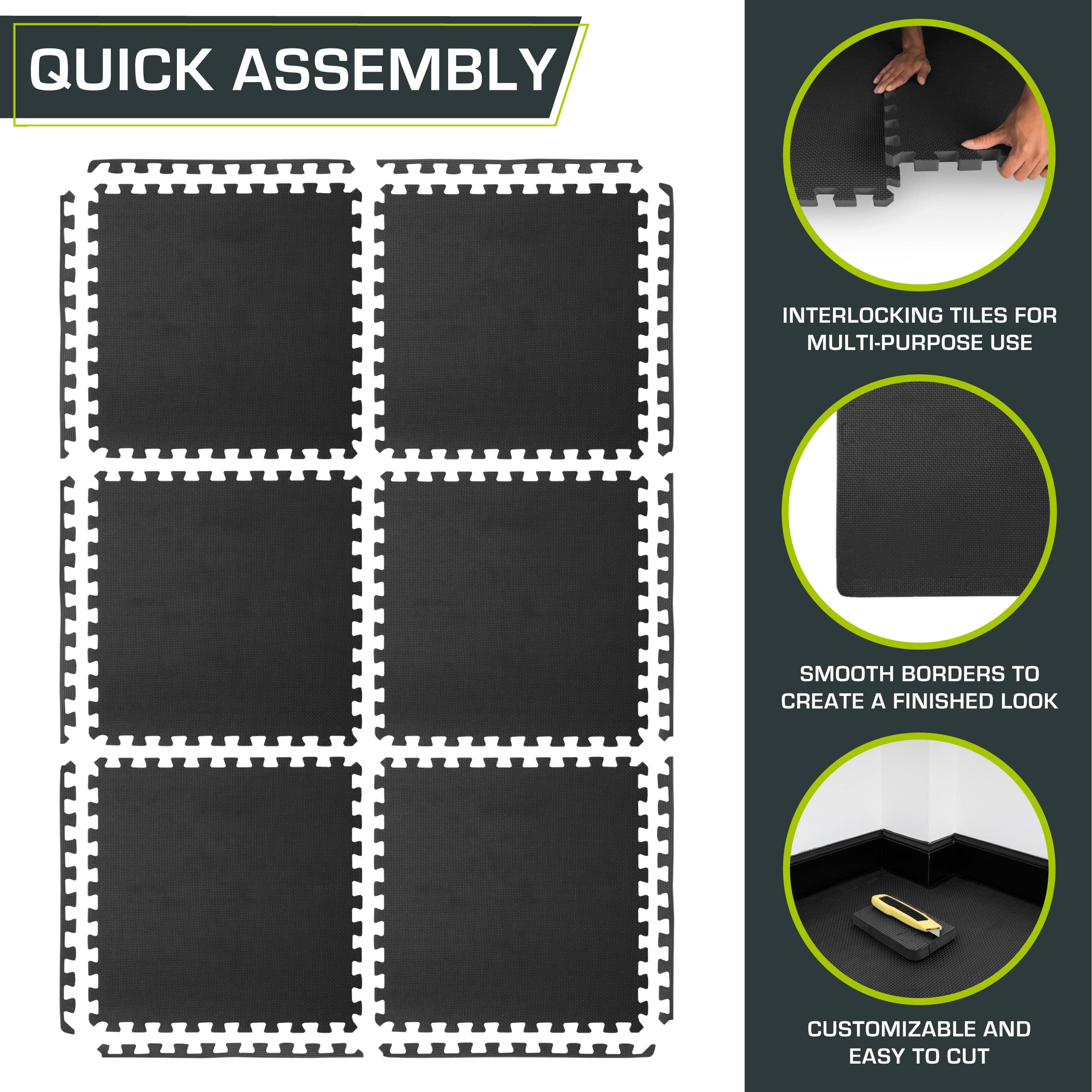 ProsourceFit Extra Thick Puzzle Exercise Mat ¾” and 1", EVA Foam Interlocking Tiles for Protective, Cushioned Workout Flooring for Home and Gym Equipment