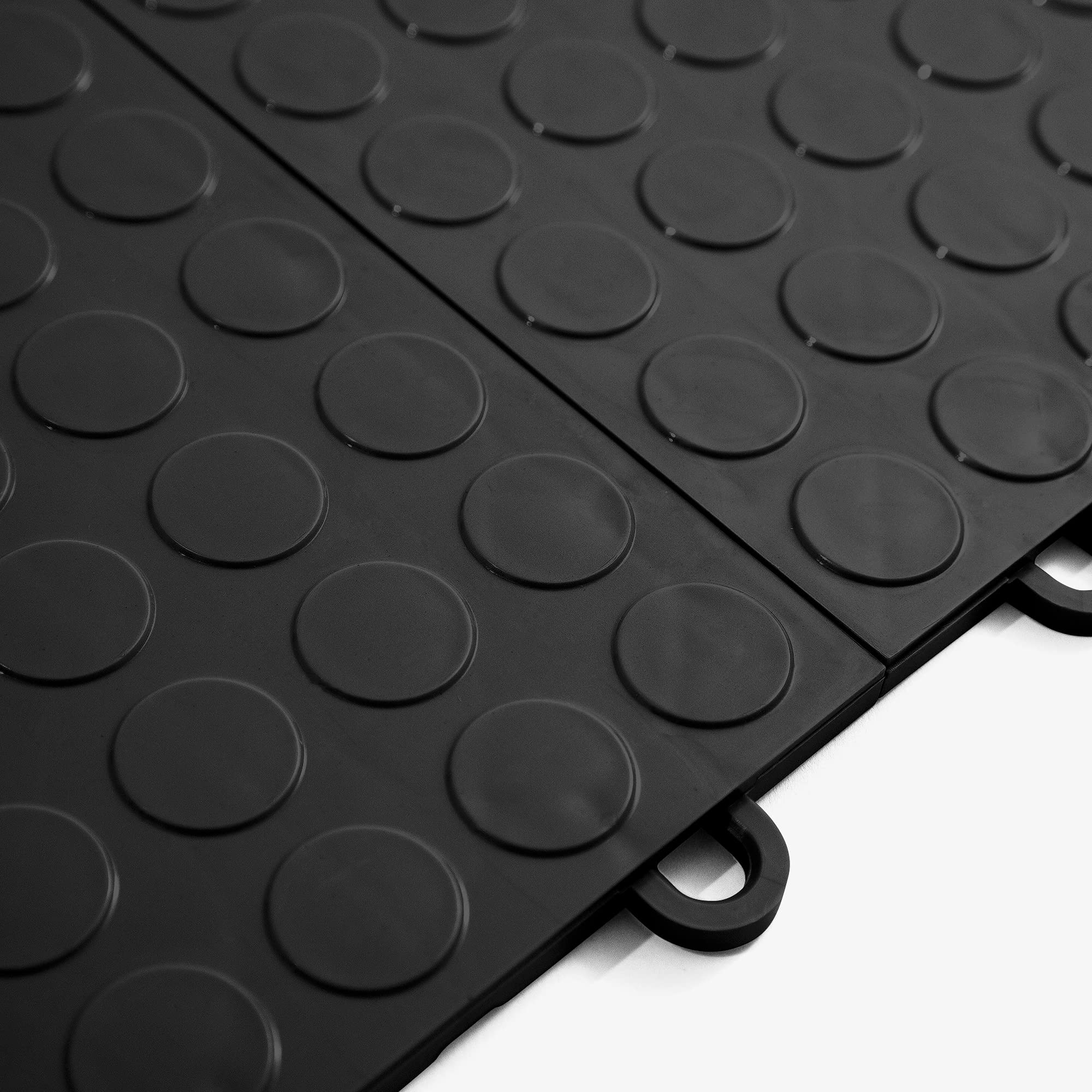 FlooringInc's Nitro 12"x12" Snap-Together Garage Flooring Tiles, Non-Slip Interlocking Plastic Garage Floor Mat, Garage Organization & Garage Storage, Coin Pattern, Midnight Black, 52 Tiles, 52 Sq/Ft