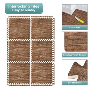 Sorbus 48Sq. Ft. Wood Grain Floor Tiles Foam Mat EVA Interlocking Mats Tile 3/8-Inch Thick Flooring Wood Puzzle Exercise Mats w/Borders - Home Playroom Basement, Apartment, Trade Show, Baby, Dance