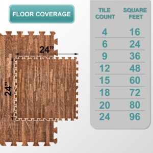 Sorbus 48Sq. Ft. Wood Grain Floor Tiles Foam Mat EVA Interlocking Mats Tile 3/8-Inch Thick Flooring Wood Puzzle Exercise Mats w/Borders - Home Playroom Basement, Apartment, Trade Show, Baby, Dance