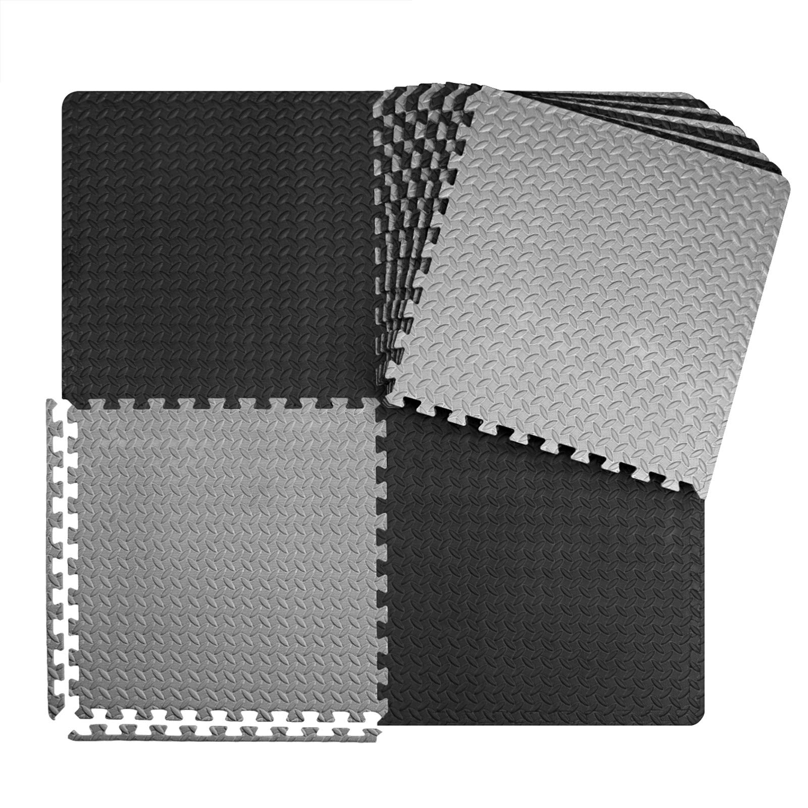 innhom Gym Flooring Mats Exercise Mat for Floor Workout Foam Tiles Home Equipment Garage, 6 Black and Gray