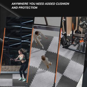 innhom Gym Flooring Mats Exercise Mat for Floor Workout Foam Tiles Home Equipment Garage, 6 Black and Gray