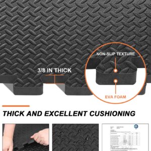 innhom Gym Flooring Mats Exercise Mat for Floor Workout Foam Tiles Home Equipment Garage, 6 Black and Gray