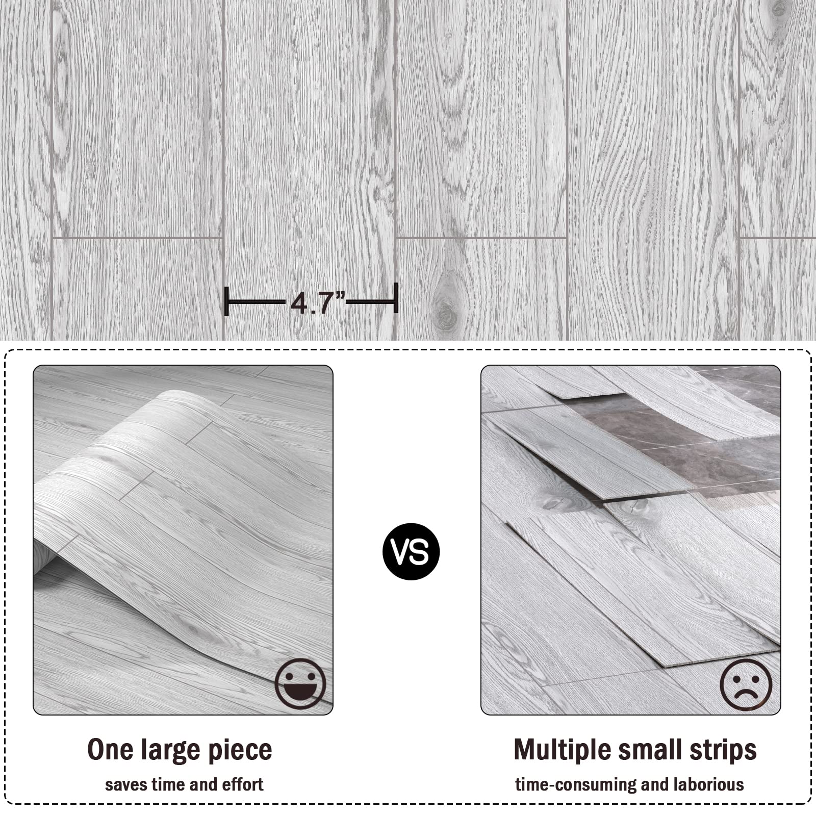 Oxdigi Peel and Stick Vinyl Flooring Roll 23"x 118"/19 Sq.Ft, Thicken Self Adhesive Vinyl Floor Tiles Wood Plank Flooring Waterproof Wear-resistant for any Room, Easy DIY Floor Coverings, White-Washed