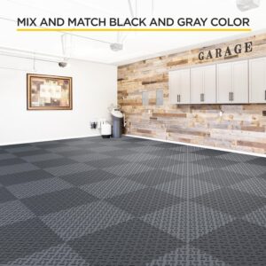 Garage Floor Tiles Pack of 48 Interlocking Garage Flooring Tiles Oil and Stain Resistant Antislip 12x12 Inch Modular Garage Tiles with 40000 lbs Load Capacity for Garage Floor System and Shed Flooring