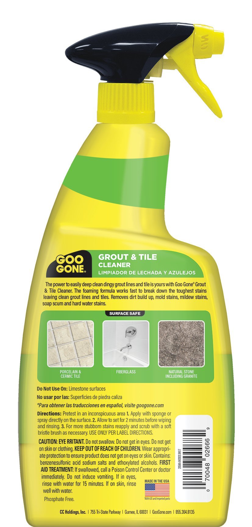 Goo Gone Grout & Tile Cleaner - 28 Ounce - Removes Tough Stains Dirt Caused By Mold Mildew Soap Scum and Hard Water Staining - Safe on Tile Ceramic Porcelain