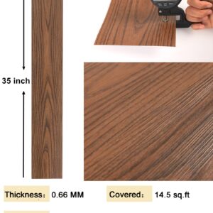 Peel and Stick Floor Tile Natural Red Wood Grain Look Vinyl Flooring Waterproof and Self Adhesive for Bathroom Kitchen Living Room Bedroom DIY 35in×6in (10 PCS)