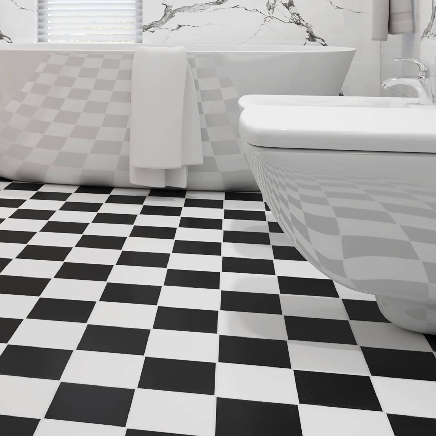 Livelynine 4pcs 12x12" Checker Board Peel and Stick Floor Tile Bathroom Black and White Peel and Stick Tiles for Floor Kitchen Flooring Self Adhesive Floor Tiles Peel and Stick Waterproof Sticky Vinyl