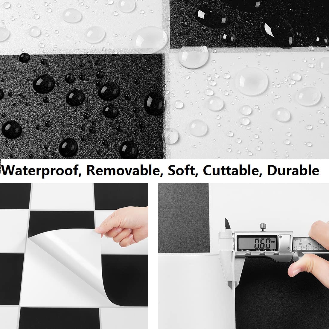 Livelynine 4pcs 12x12" Checker Board Peel and Stick Floor Tile Bathroom Black and White Peel and Stick Tiles for Floor Kitchen Flooring Self Adhesive Floor Tiles Peel and Stick Waterproof Sticky Vinyl