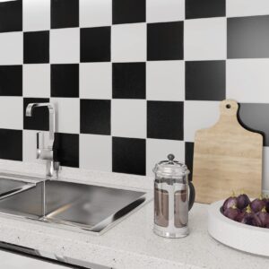 Livelynine 4pcs 12x12" Checker Board Peel and Stick Floor Tile Bathroom Black and White Peel and Stick Tiles for Floor Kitchen Flooring Self Adhesive Floor Tiles Peel and Stick Waterproof Sticky Vinyl