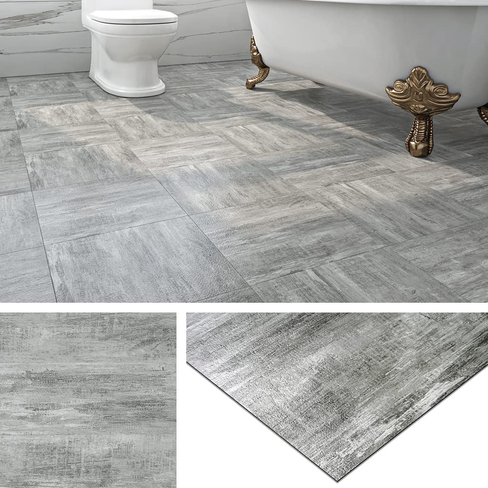 Livelynine 32-Tiles Stick on Floor Tiles Waterproof Peel and Stick Floor Tile for Kitchen Bathroom Bedroom Floors Retro Easy Vinyl Flooring Peel and Stick 12X12" Light Grey Wood Laminate Flooring