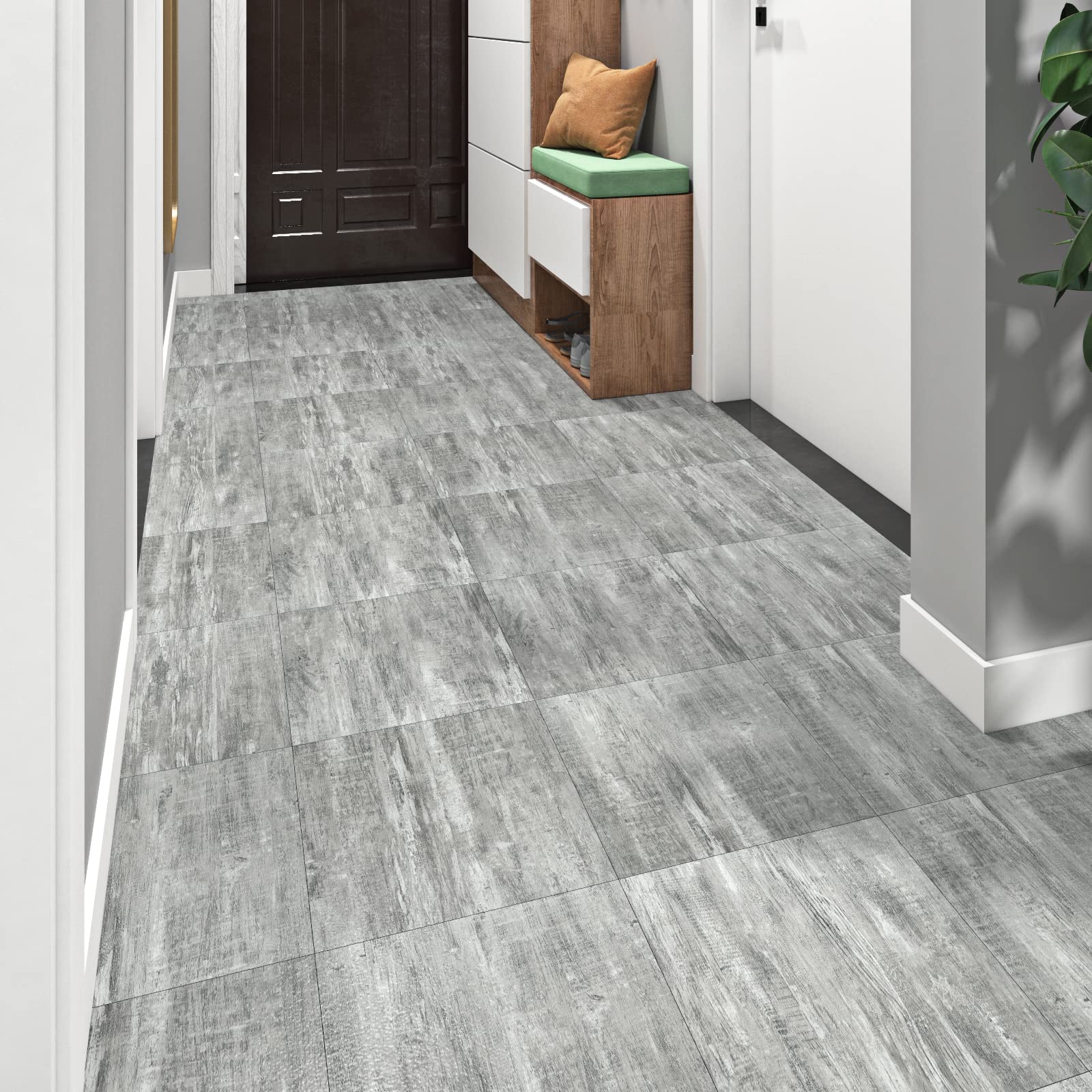 Livelynine 32-Tiles Stick on Floor Tiles Waterproof Peel and Stick Floor Tile for Kitchen Bathroom Bedroom Floors Retro Easy Vinyl Flooring Peel and Stick 12X12" Light Grey Wood Laminate Flooring