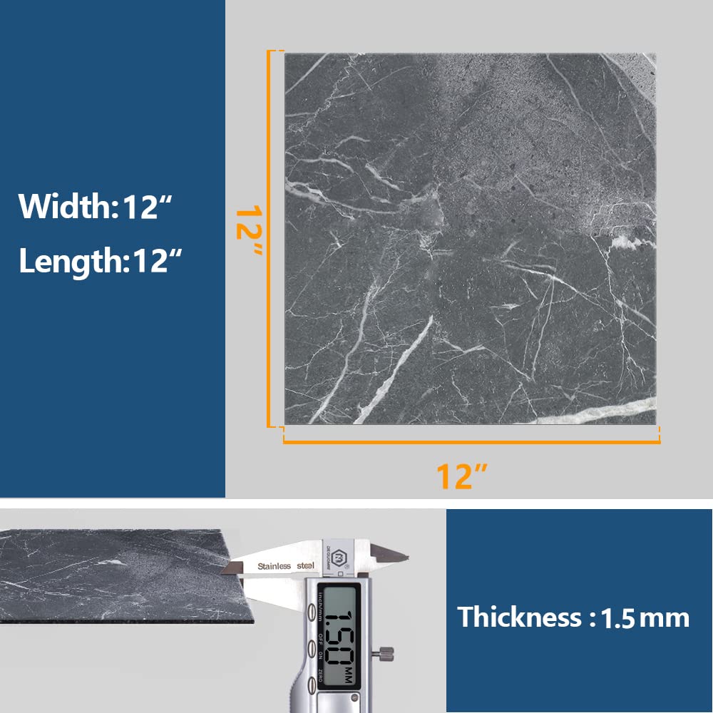 VEELIKE Grey Marble Peel and Stick Floor Tile 12''x12'' Vinyl Flooring Peel and Stick Waterproof Removable Self Adhesive Grey Vinyl Floor Stick On Tile for Kitchen Bathroom Bedroom Living Room 12 Pack