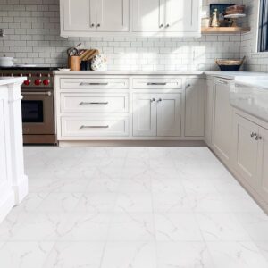 10 PCS Peel and Stick Floor Tile White and Grey Marble Look Self Adhesive Vinyl Flooring 12 x 12 inch Waterproof and Durable Floor Tile Removable Flooring Tiles for Rentals Bathroom Kitchen