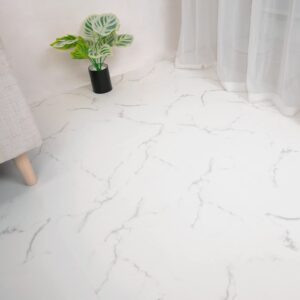 10 PCS Peel and Stick Floor Tile White and Grey Marble Look Self Adhesive Vinyl Flooring 12 x 12 inch Waterproof and Durable Floor Tile Removable Flooring Tiles for Rentals Bathroom Kitchen