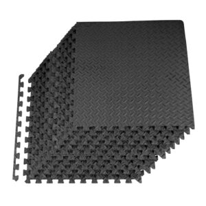 signature fitness puzzle exercise mat with eva foam interlocking tiles, black, 1/2” thick, 12 tiles, 48 sq ft