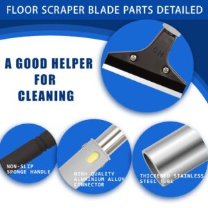 Frebuta Floor Scraper Long Handle Heavy Duty, 4Inch Razor Blade Scrapers Metal Paint Scraper with 10PCS Extra Metal Blades Paint Scraper Ideal for Cleaning Stove Top Windows Glass Tiles Wall