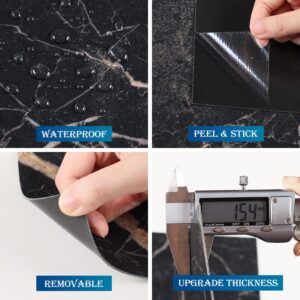 FunStick 30 Pack Black Marble Peel and Stick Floor Tile 12 x 12 Inch Waterproof Vinyl Flooring Peel and Stick Flooring Tiles Self Adhesive Floor Tile Stickers for Bathroom Kitchen Laundry Room Bedroom