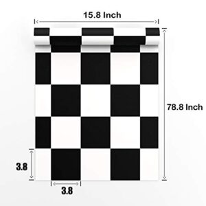 Livelynine Checkered Black and White Vinyl Flooring Roll 15.8x78.8 in Floor Contact Paper Waterproof Peel and Stick Tile Flooring for kitchen Linoleum Bathroom Wallpaper Self Adhesive Wall Covering