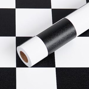 Livelynine Checkered Black and White Vinyl Flooring Roll 15.8x78.8 in Floor Contact Paper Waterproof Peel and Stick Tile Flooring for kitchen Linoleum Bathroom Wallpaper Self Adhesive Wall Covering