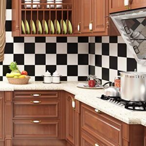 Livelynine Checkered Black and White Vinyl Flooring Roll 15.8x78.8 in Floor Contact Paper Waterproof Peel and Stick Tile Flooring for kitchen Linoleum Bathroom Wallpaper Self Adhesive Wall Covering