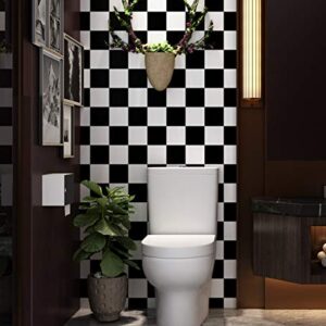 Livelynine Checkered Black and White Vinyl Flooring Roll 15.8x78.8 in Floor Contact Paper Waterproof Peel and Stick Tile Flooring for kitchen Linoleum Bathroom Wallpaper Self Adhesive Wall Covering