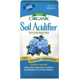 espoma organic soil acidifier soil amendment; lowers soil ph and turns hydrangeas blue! contains elemental sulfur and can be used for organic gardening 6 lb. bag - pack of 1