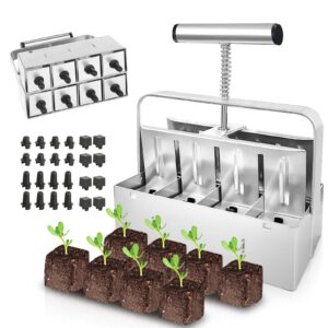 soil blocker, 8 cell soil blocker for seed starting, 2 inch manual soil block maker, seed blocker, durable seed block maker, soil blocking tool, soil blocker kit, soil block trays