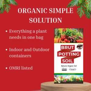 Brut Organic Potting Soil – 1 CF – Everything Your Plants Need in one Bag. Indoor and Outdoor Container Plants. 2 Pack