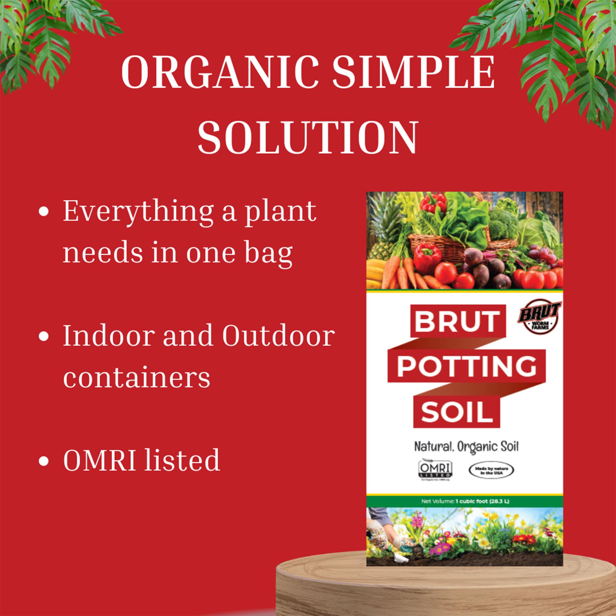 Brut Organic Potting Soil – 1 CF – Everything Your Plants Need in one Bag. Indoor and Outdoor Container Plants. 2 Pack