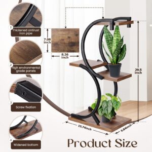 GEEBOBO Plant Stand Indoor, 3 Tier Plant Stands For Indoor Multiple Plants, Multi Tiered Wrought Iron Metal Flower Shelf Plants Holder Display Rack for Corner Outdoor Patio Balcony Living Room,Brown