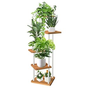 yocomey 5 tier wood tall plant stand metal rack indoor, multiple flower pot holder shelves corner rack, planter shelf display rack storage organizer for patio living room balcony garden(white)