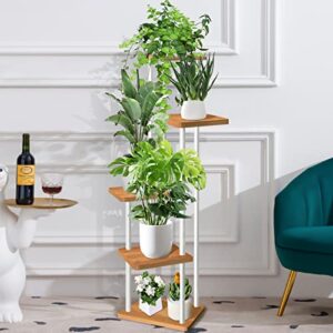 YOCOMEY 5 Tier Wood Tall Plant Stand Metal Rack Indoor, Multiple Flower Pot Holder Shelves Corner Rack, Planter Shelf Display Rack Storage Organizer for Patio Living Room Balcony Garden(White)