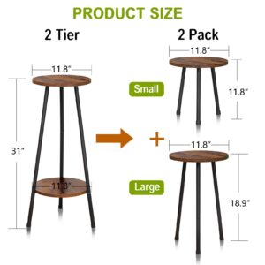 Peyulia 2 Tier Wooden Plant Stand, Adjustable Heavy Duty Plant Holder, Mid-Century Wooden Style Plant Shelf, Small Round Table for Indoor Outdoor Storage of Various Plants