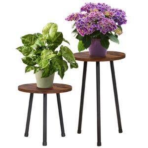 Peyulia 2 Tier Wooden Plant Stand, Adjustable Heavy Duty Plant Holder, Mid-Century Wooden Style Plant Shelf, Small Round Table for Indoor Outdoor Storage of Various Plants