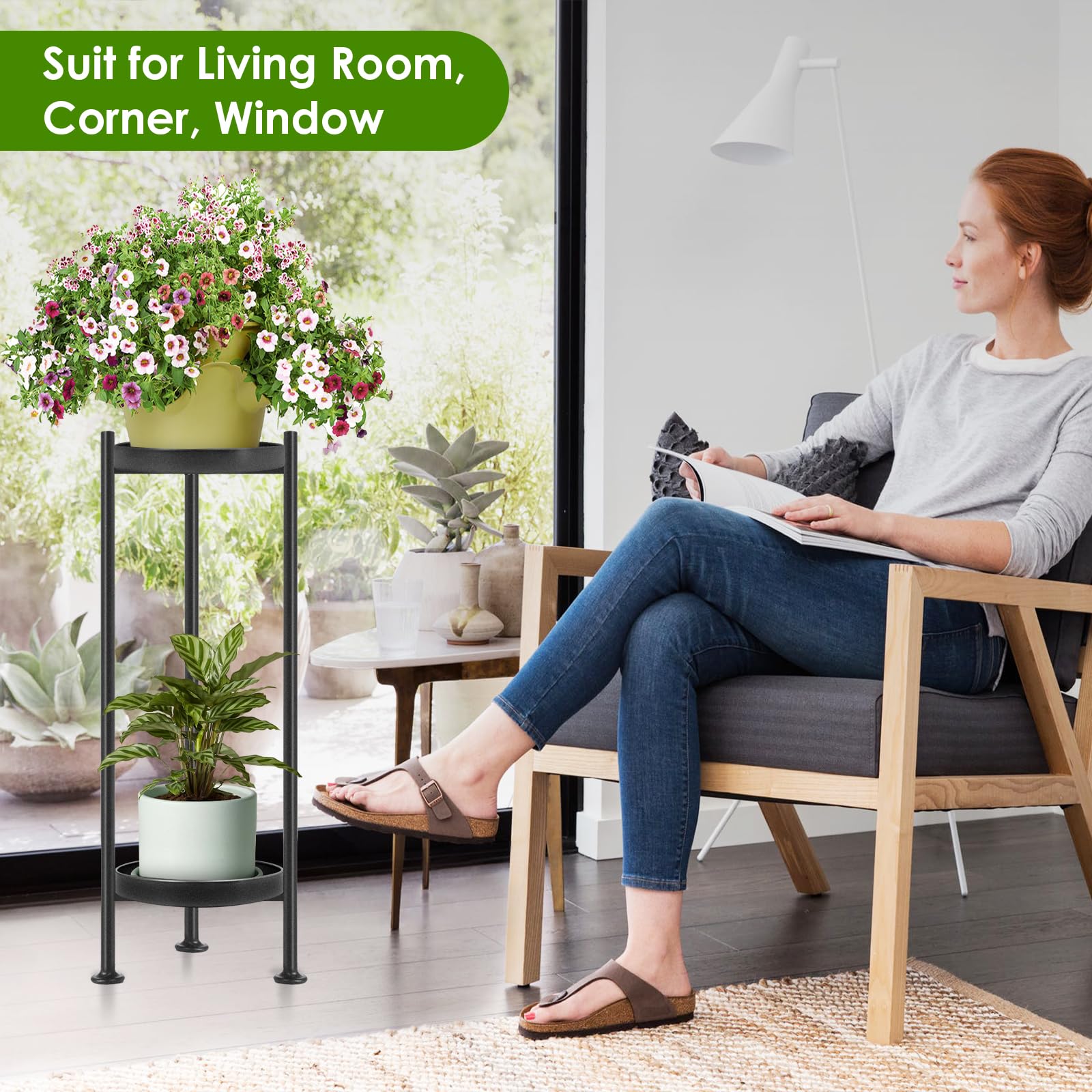 Lilybud--lily Plant Stand Indoor Outdoor, 2 Tier Heavy Duty Plant Stand, 30'' Tall Plant Stand Outdoor, Metal Plant Stands for Indoor Plants, Balcony, Living Room