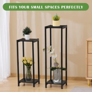 Dipion Tall Plant Stand Indoor,31 Inch Plant Stands,2 Tier Metal Plant Stand with Heavy Duty Wood,Black