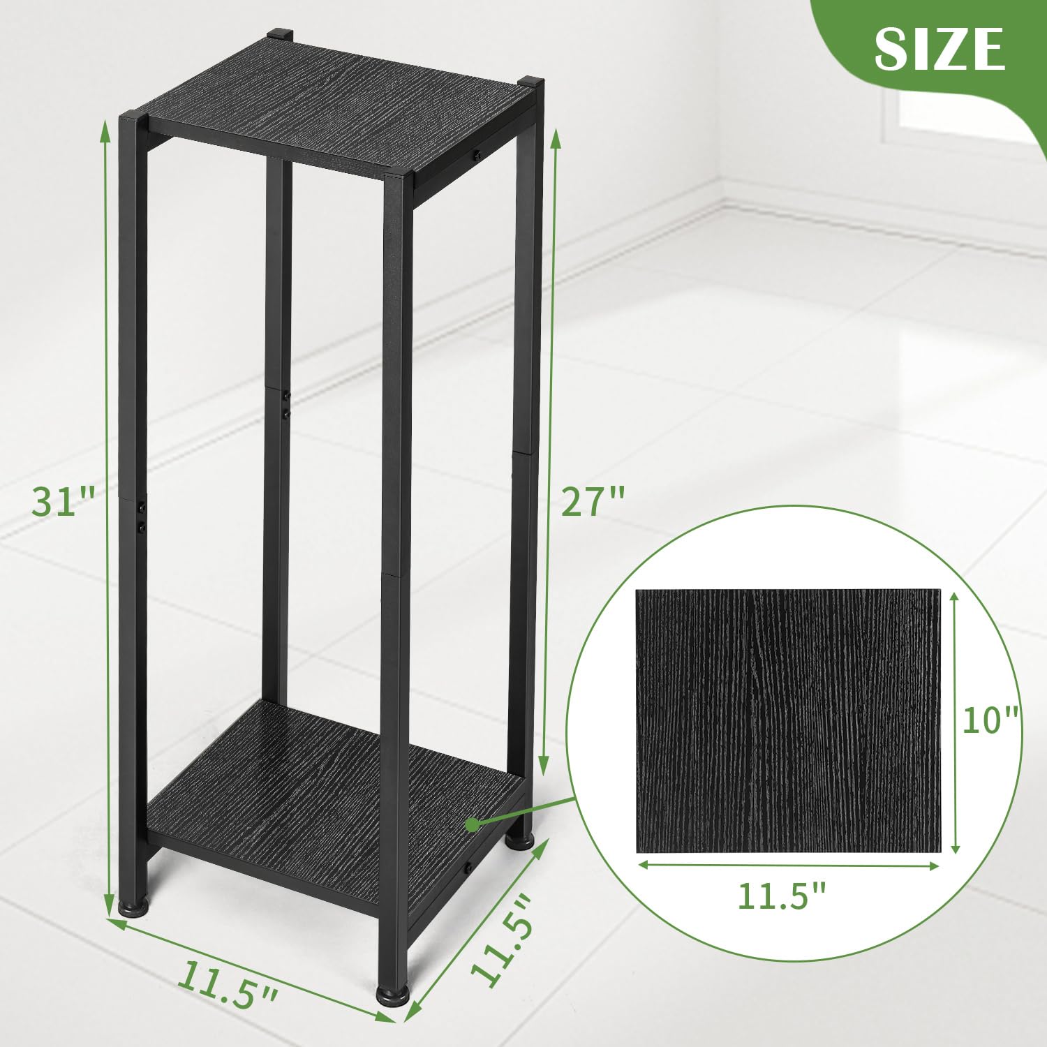 Dipion Tall Plant Stand Indoor,31 Inch Plant Stands,2 Tier Metal Plant Stand with Heavy Duty Wood,Black