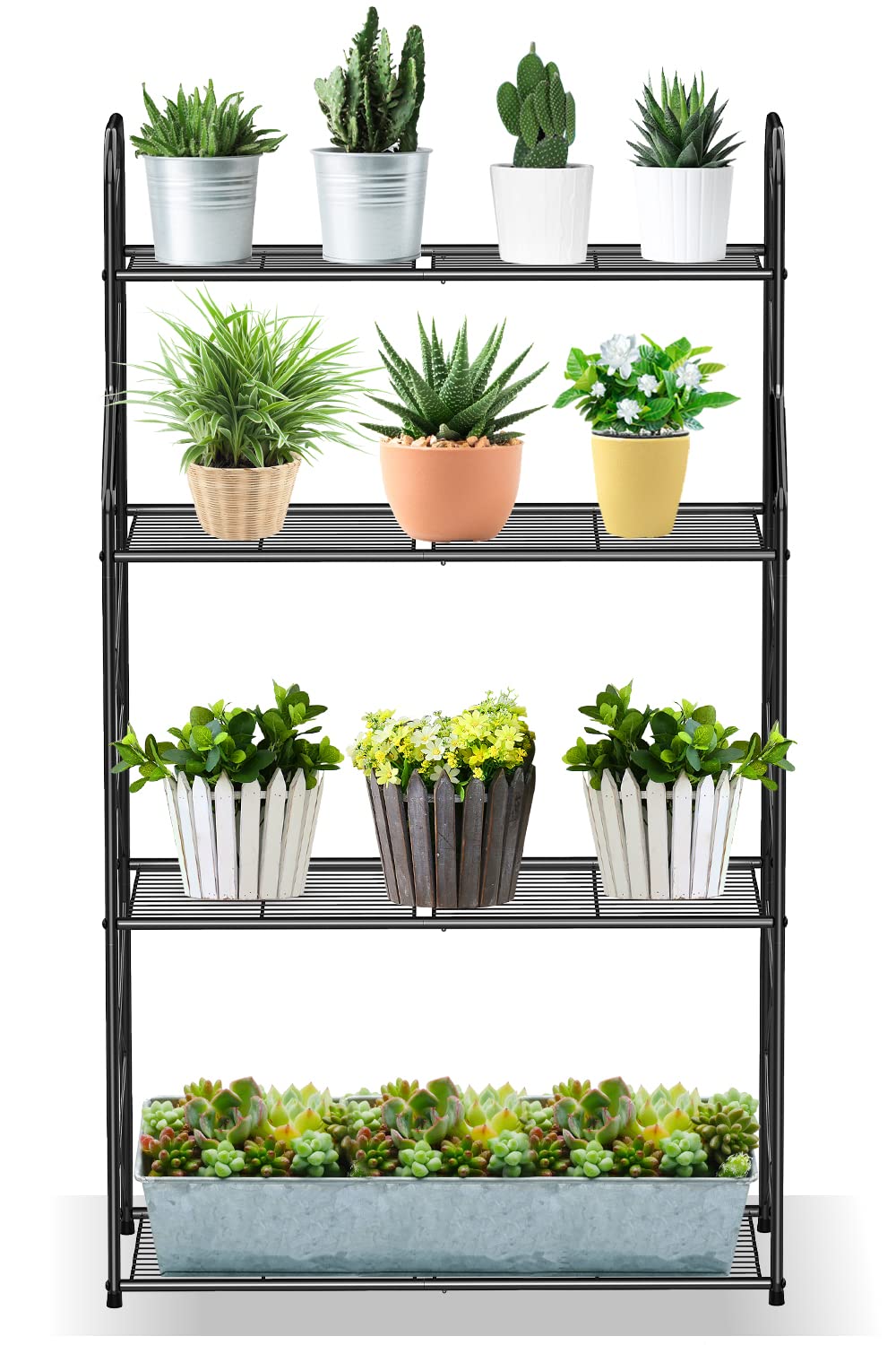 Kufutee 4 Tier Plant Stand Rack Indoor Outdoor Multiple Holder Shelf,Black