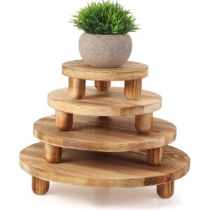 sintuff 4 pack mini wooden plant stool display stand 12/10/8/6 inch round wooden stool plant risers potted holder for flower pot wooden plant stool indoor outdoor wood plant stand(light color)