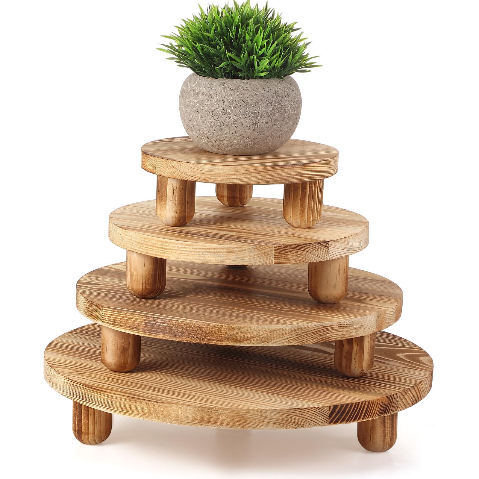 Sintuff 4 Pack Mini Wooden Plant Stool Display Stand 12/10/8/6 Inch Round Wooden Stool Plant Risers Potted Holder for Flower Pot Wooden Plant Stool Indoor Outdoor Wood Plant Stand(Light Color)