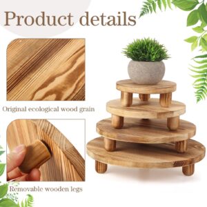 Sintuff 4 Pack Mini Wooden Plant Stool Display Stand 12/10/8/6 Inch Round Wooden Stool Plant Risers Potted Holder for Flower Pot Wooden Plant Stool Indoor Outdoor Wood Plant Stand(Light Color)