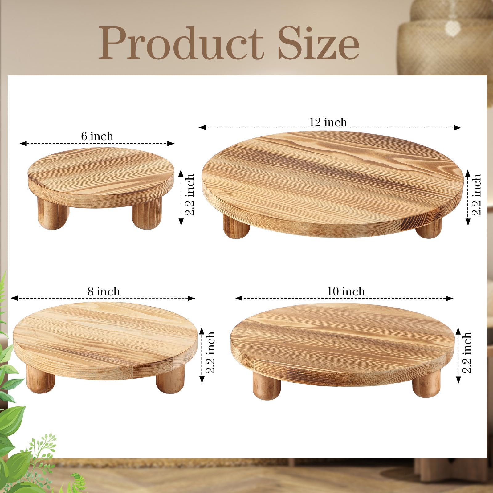 Sintuff 4 Pack Mini Wooden Plant Stool Display Stand 12/10/8/6 Inch Round Wooden Stool Plant Risers Potted Holder for Flower Pot Wooden Plant Stool Indoor Outdoor Wood Plant Stand(Light Color)