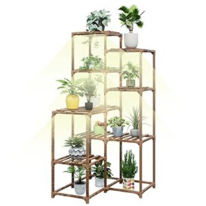 solatmos wood plant stand with grow lights indoor plants outdoor corner plant shelf flower stands for living room balcony garden (9 pots)